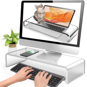 Clear Acrylic Keyboard Cover Protector Anti-Cat,2 in 1 Keyboard Bridge Protector and Monitor Stand