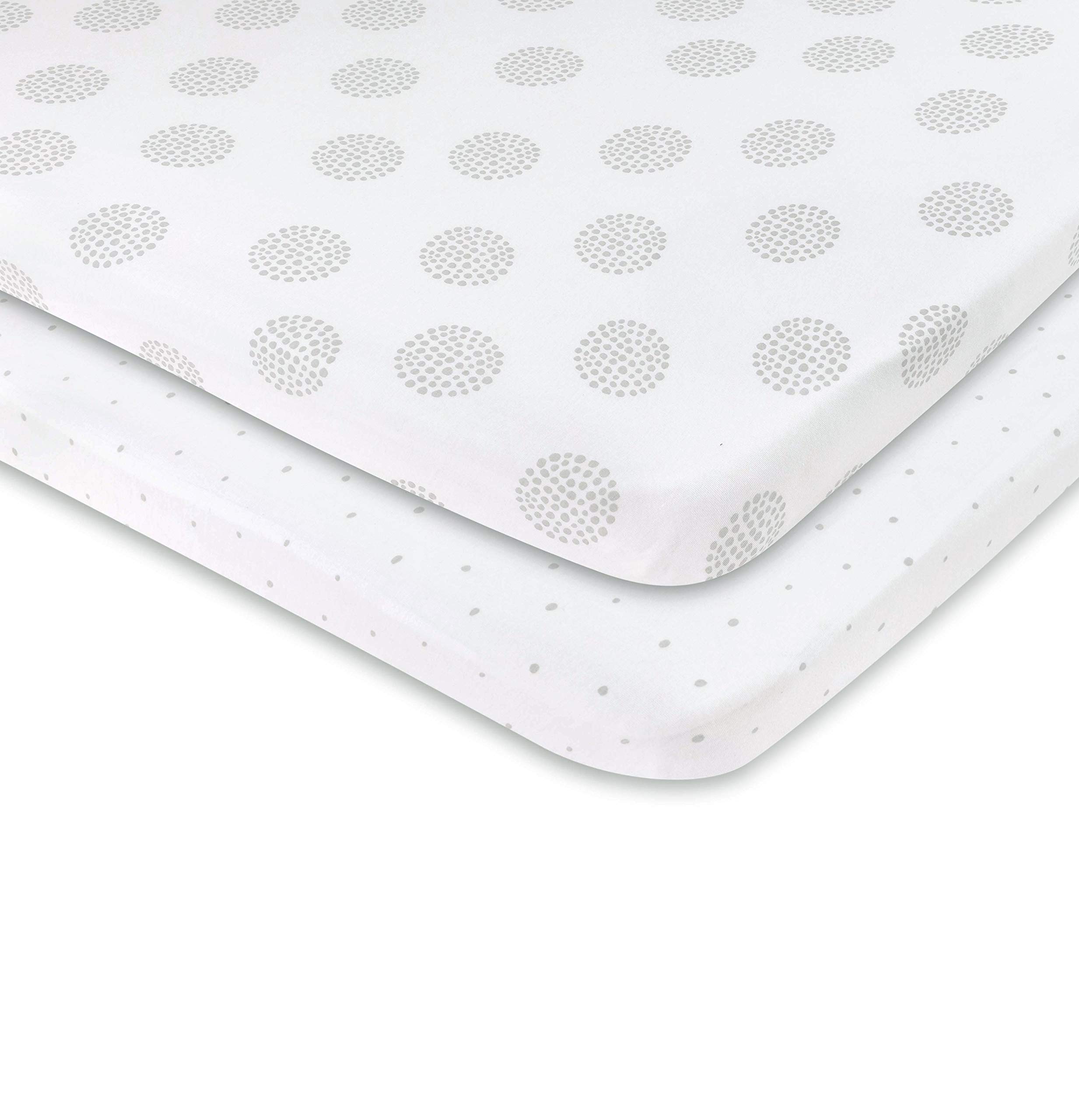 Ely's & Co. Pack N Play,Playard,Portable Crib Sheet 2-Pack Combed Jersey Cotton for Baby Boy or Baby Girl (Grey Dottie)