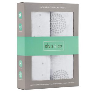 Ely's & Co. Pack N Play,Playard,Portable Crib Sheet 2-Pack Combed Jersey Cotton for Baby Boy or Baby Girl (Grey Dottie)