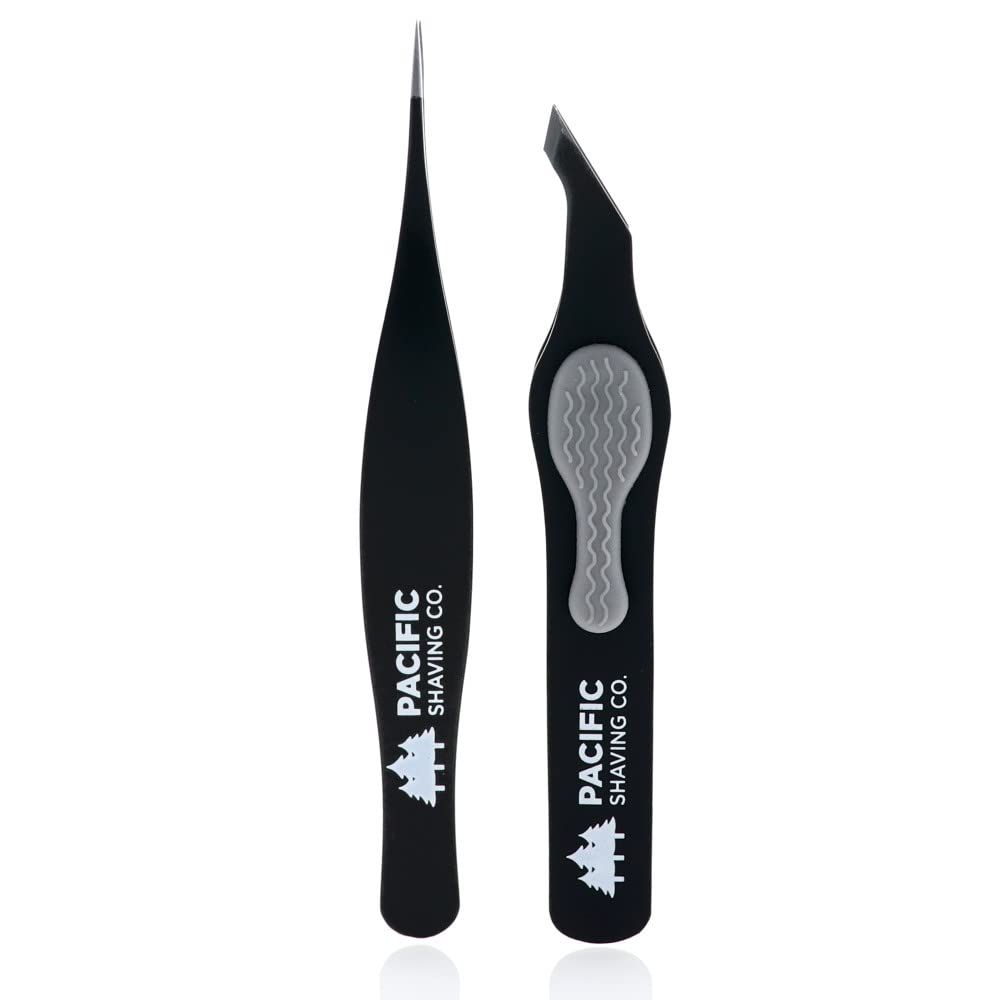 Pacific Shaving Company Premium Tweezers Set - A Shaving/Grooming Must-Have (1x Essential Slant Tip, 1x Precision Point Tip) 1 ea