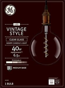 ge vintage style led light bulb, 40 watt, clear finish, g63 large globe bulb (1 pack)