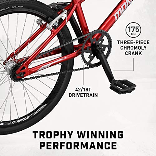 Mongoose Title Pro BMX Race Bike with 24-Inch Wheels in Red for Beginner or Returning Riders, Featuring Lightweight Tectonic T1 Aluminum Frame and Internal Cable Routing