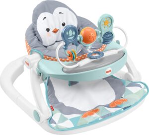 fisher-price portable baby chair sit-me-up floor seat with snack tray and removable toy bar, penguin island