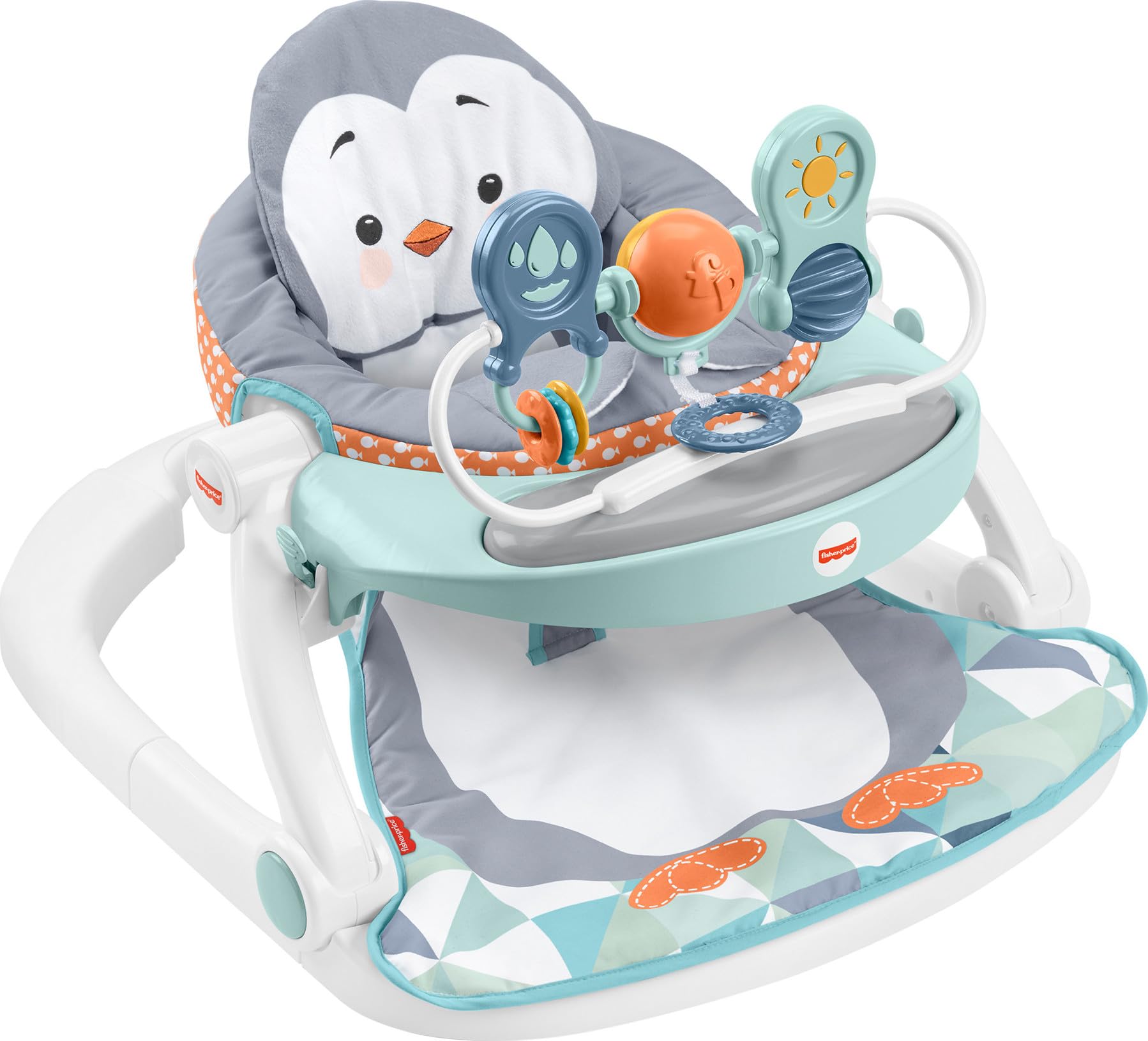 Fisher-Price Portable Baby Chair Sit-Me-Up Floor Seat With Snack Tray And Removable Toy Bar, Penguin Island