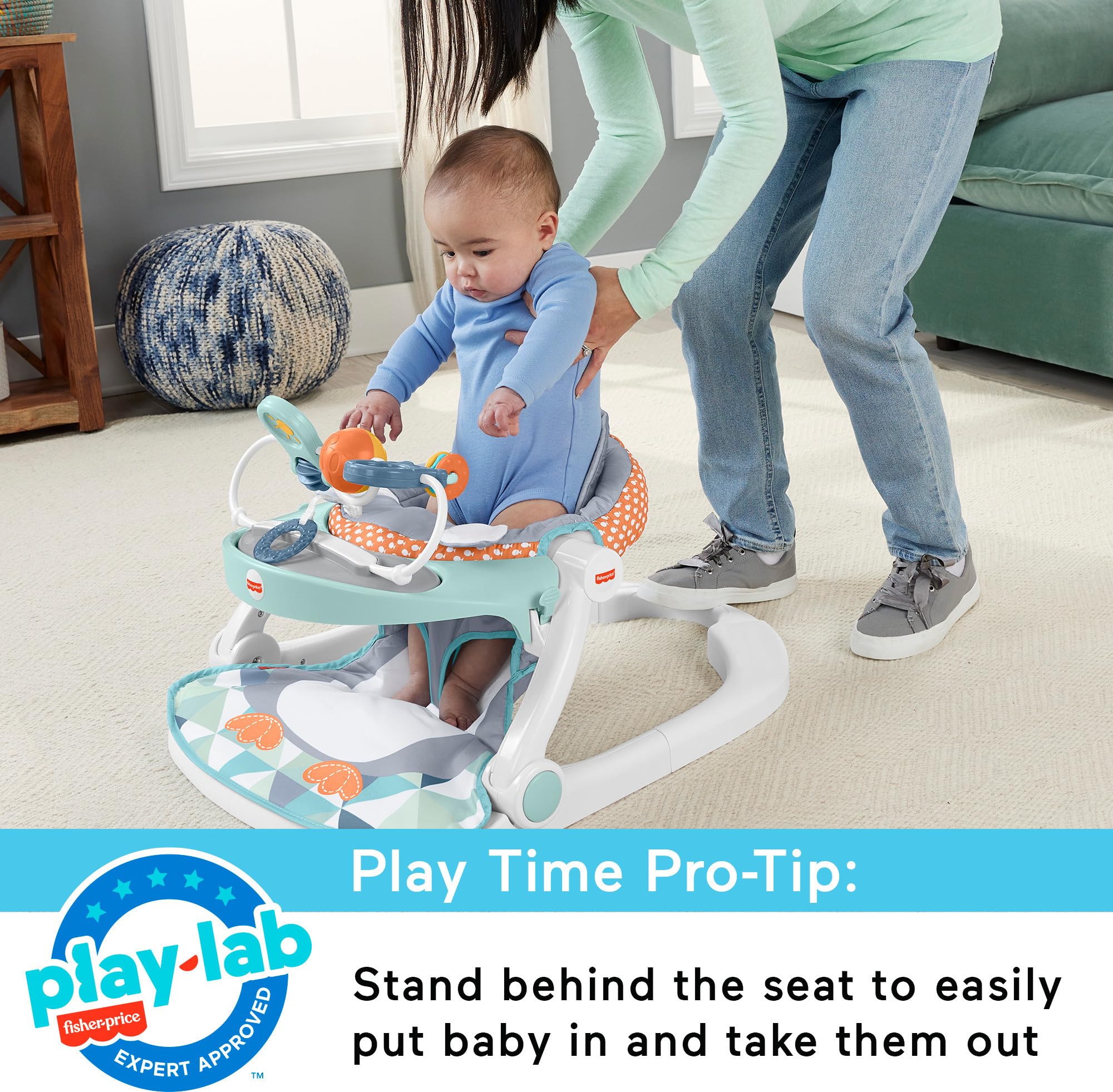 Fisher-Price Portable Baby Chair Sit-Me-Up Floor Seat With Snack Tray And Removable Toy Bar, Penguin Island