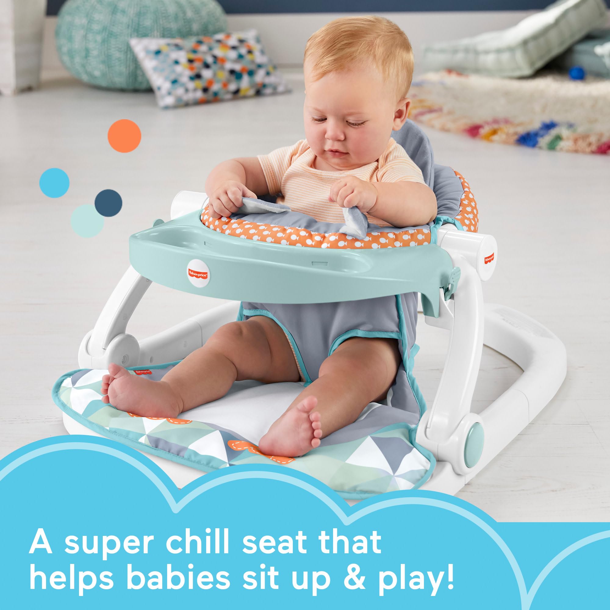 Fisher-Price Portable Baby Chair Sit-Me-Up Floor Seat With Snack Tray And Removable Toy Bar, Penguin Island