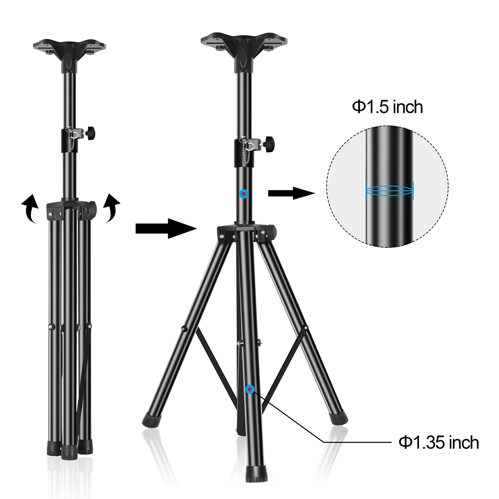 EMART PA Speaker Stands Pair, Adjustable Height Professional Heavy Duty DJ Tripod with Mounting Bracket and Carrying Bag, Extend from 38 to 71 inches - Supports 132 lbs