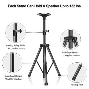 EMART PA Speaker Stands Pair, Adjustable Height Professional Heavy Duty DJ Tripod with Mounting Bracket and Carrying Bag, Extend from 38 to 71 inches - Supports 132 lbs