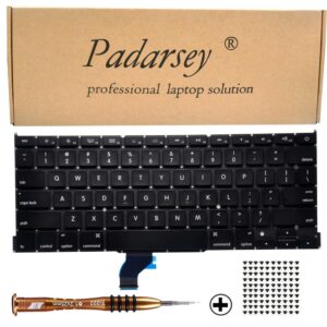 padarsey replacement keyboard compatible for macbook pro a1502 13" 2013-2015 retina series black us layout part numbers me864 me865 me866 with 80pce keyboard screws and screwdriver