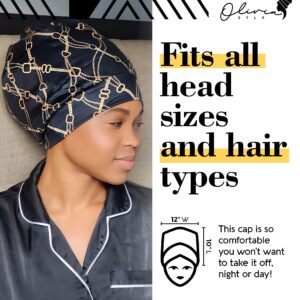 Olivia Sylx Satin Sleep Cap and Hair Bonnet for Sleeping - Satin Lined Sleep Cap, Sleeping Bonnet Satin Head Wrap - Satin Hair Wrap - Cheetah