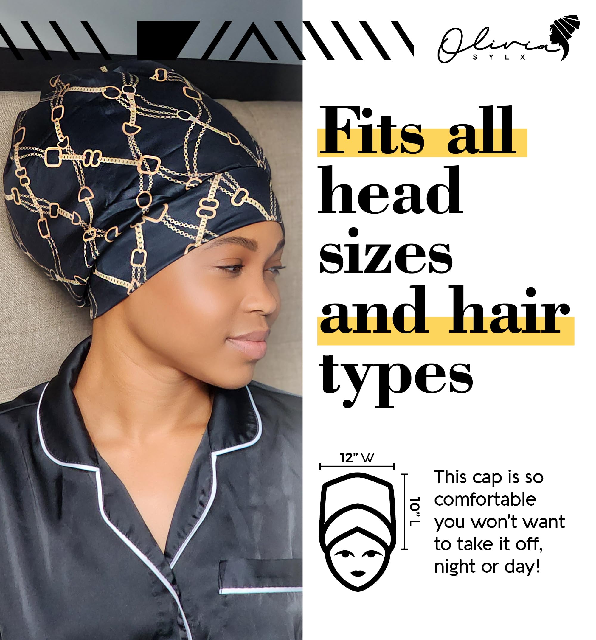 Olivia Sylx Satin Sleep Cap and Hair Bonnet for Sleeping - Satin Lined Sleep Cap, Sleeping Bonnet Satin Head Wrap - Satin Hair Wrap - Cheetah