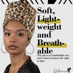 Olivia Sylx Satin Sleep Cap and Hair Bonnet for Sleeping - Satin Lined Sleep Cap, Sleeping Bonnet Satin Head Wrap - Satin Hair Wrap - Cheetah