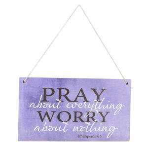 vosarea wood hanging sign, pray about everything worry about nothing sign,wall hanging tag wooden hanging board letter hanging plaque wall art decor supplies with rope