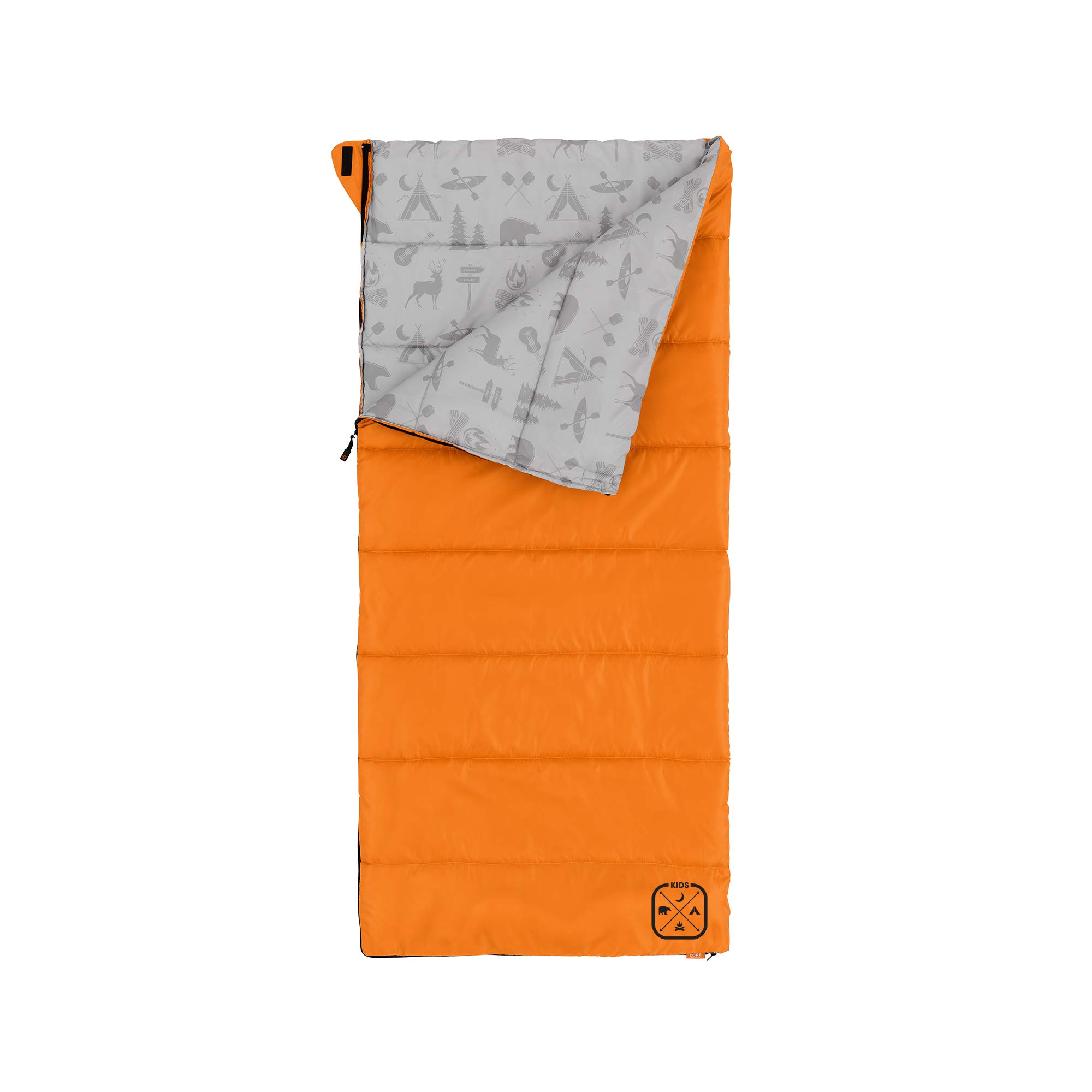 CORE Youth Indoor/Outdoor Sleeping Bag - Great for Kids, Boys, Girls - Ultralight and Compact Perfect for Backpacking, Hiking, Camping, and Sleepovers (Orange)