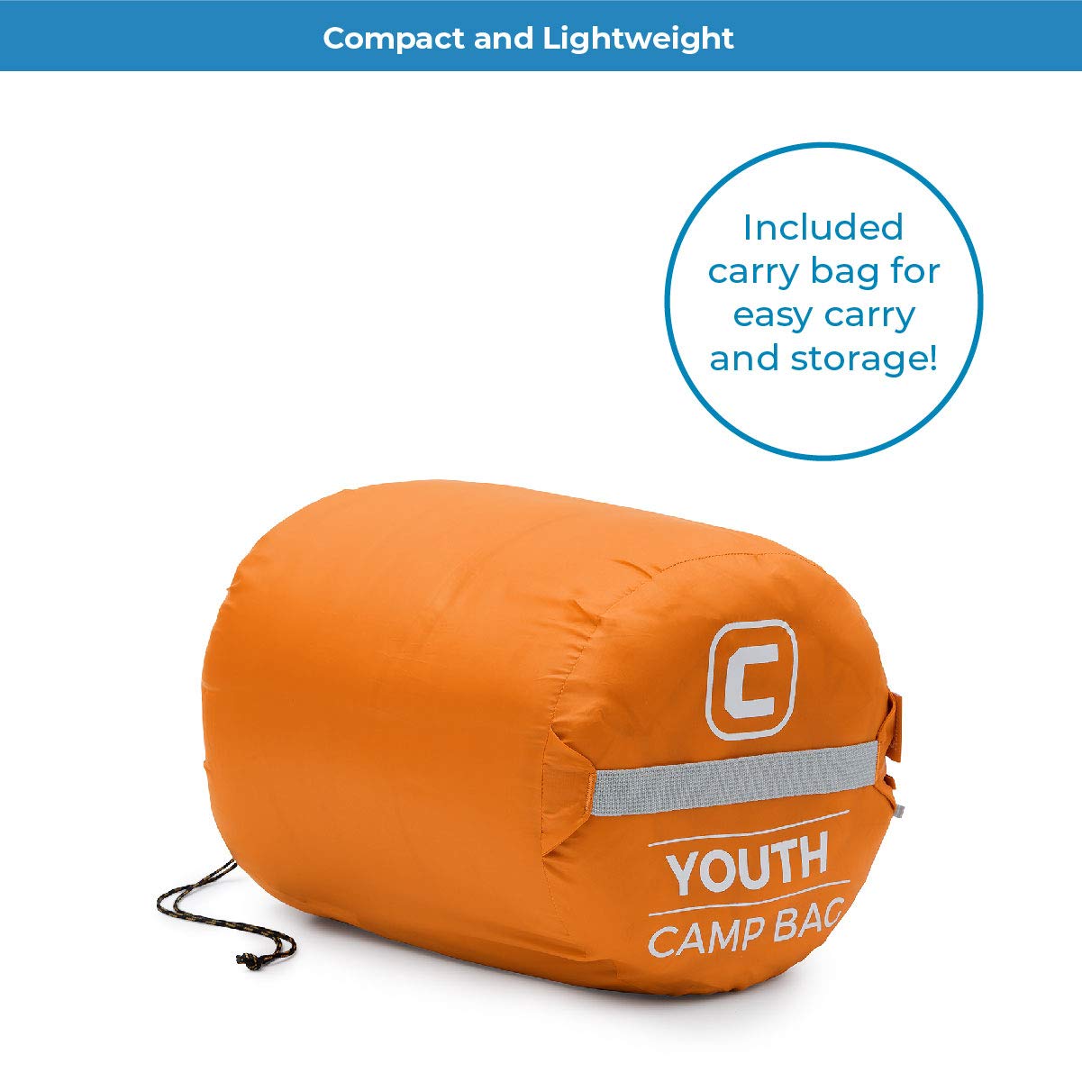 CORE Youth Indoor/Outdoor Sleeping Bag - Great for Kids, Boys, Girls - Ultralight and Compact Perfect for Backpacking, Hiking, Camping, and Sleepovers (Orange)