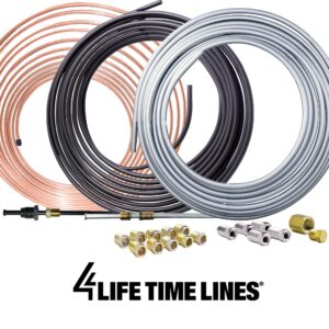 4LIFETIMELINES - 1/4" x 25' True Copper-Nickel Alloy Non-Magnetic, Brake Line Tubing Coils and Fittings, 2 Complete Kits, Brake Line Roll and Fittings, Copper Nickel Tubing, Fuel Line Repair