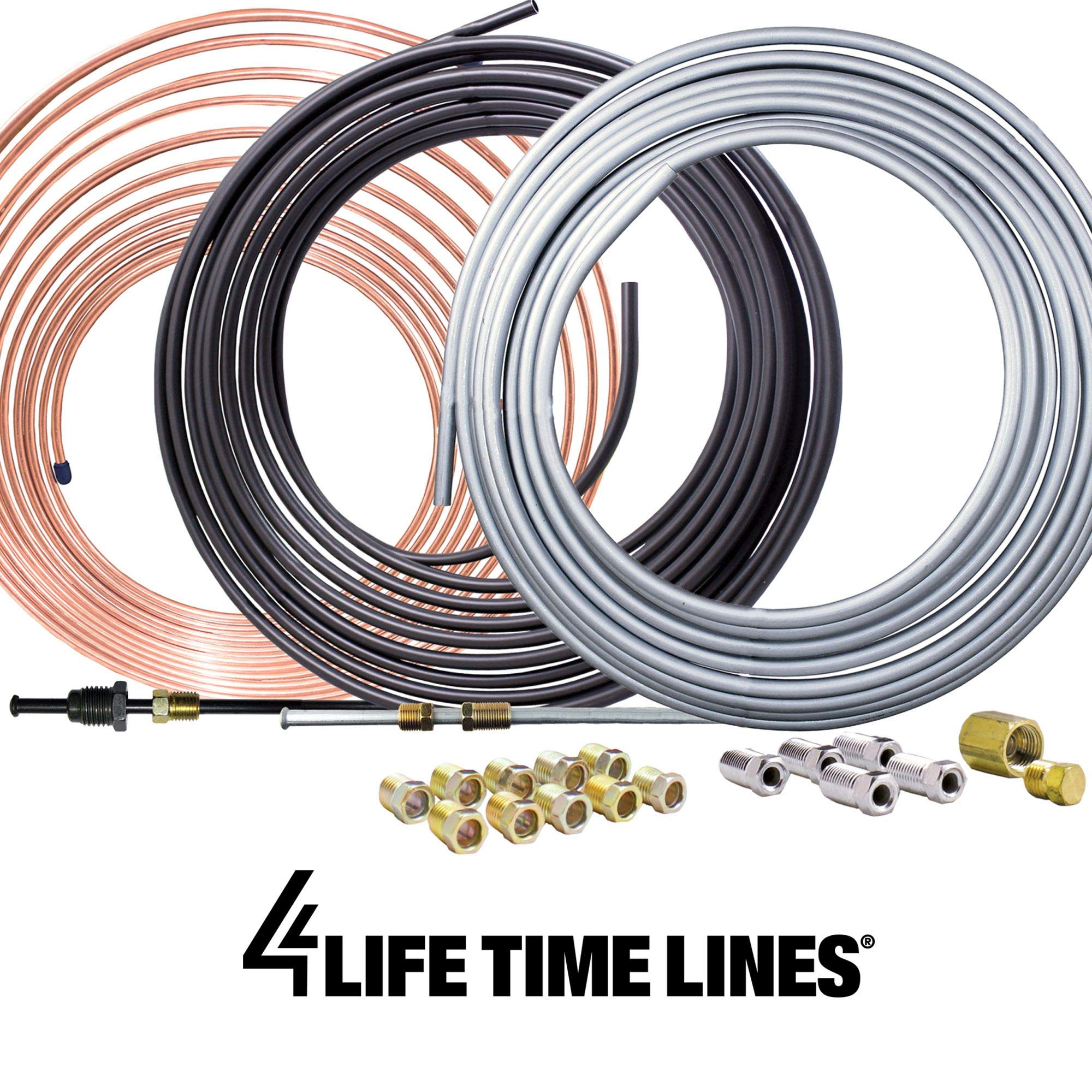 4LIFETIMELINES - 1/4" x 25' True Copper-Nickel Alloy Non-Magnetic, Brake Line Tubing Coils and Fittings, 2 Complete Kits, Brake Line Roll and Fittings, Copper Nickel Tubing, Fuel Line Repair