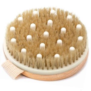 dry brushing body brush for lymphatic drainage & cellulite - round dry brush for body natural bristle body brush for showering - skin brush for dry brushing bath and exfoliating