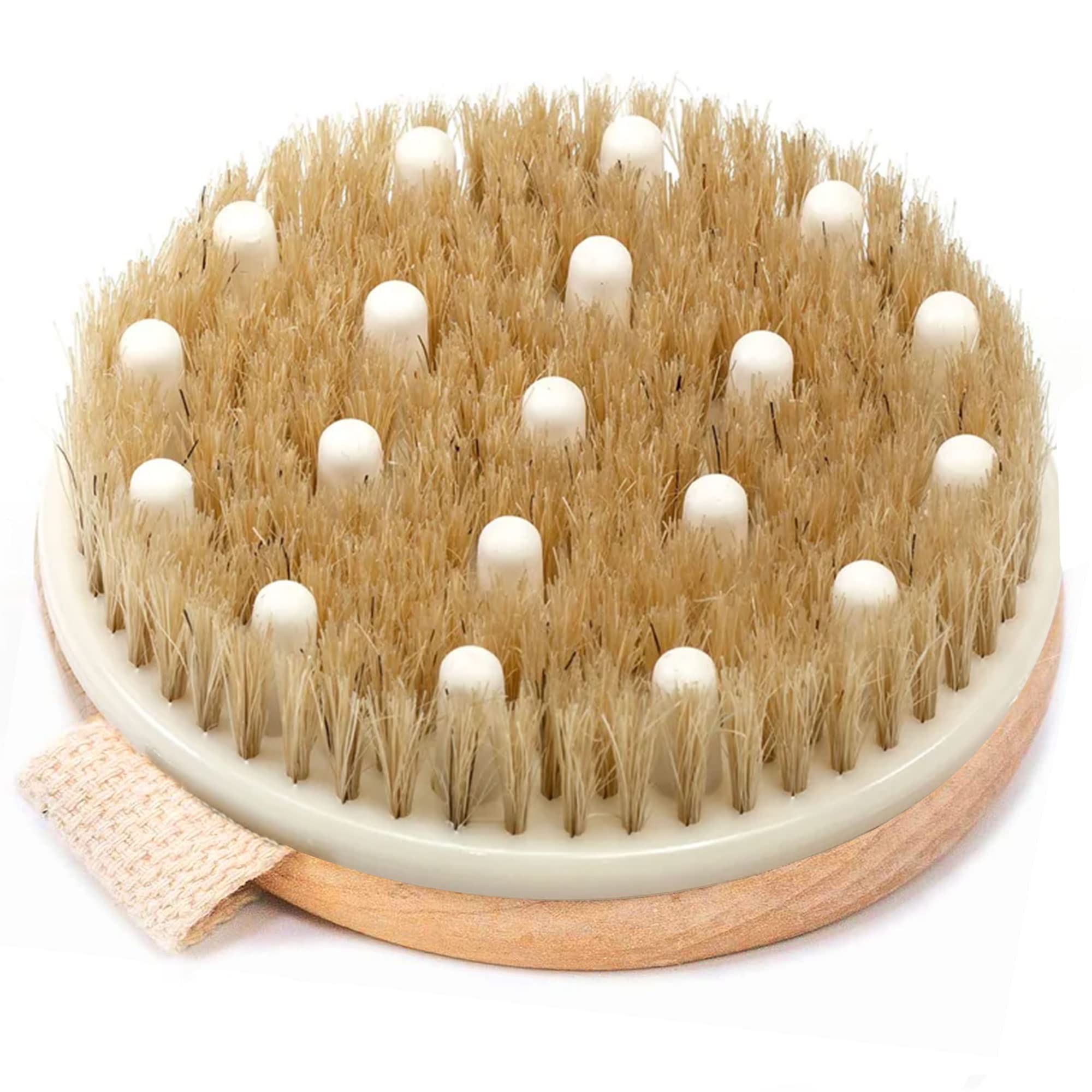 Dry Brushing Body Brush for Lymphatic Drainage & Cellulite - Round Dry Brush for Body Natural Bristle Body Brush for Showering - Skin Brush for Dry Brushing Bath and Exfoliating