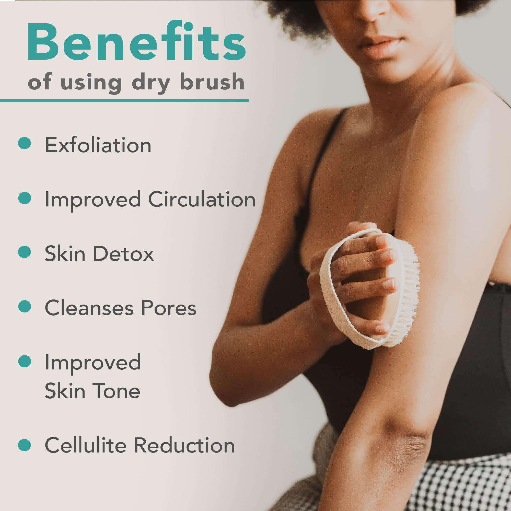 Dry Brushing Body Brush for Lymphatic Drainage & Cellulite - Round Dry Brush for Body Natural Bristle Body Brush for Showering - Skin Brush for Dry Brushing Bath and Exfoliating