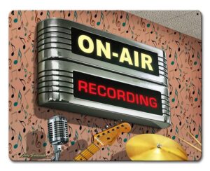 losea on air recording retro vintage tin signs, wall metal posters plaques, home bar garage man cave decor,12 x 8 inches