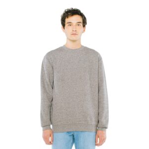 american apparel unisex peppered fleece long sleeve pullover crewneck, grey, medium