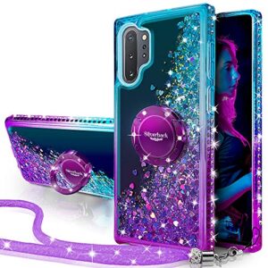 silverback for galaxy note 10 plus case,note 10+ 5g case, moving liquid holographic glitter case with kickstand, bling diamond ring girls women case for samsung galaxy note 10 plus/pro -purple