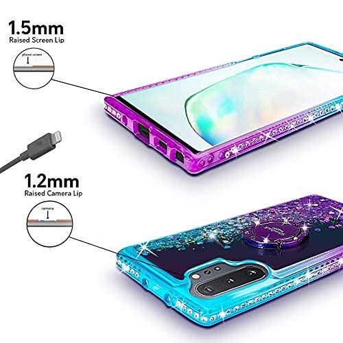 Silverback for Galaxy Note 10 Plus Case,Note 10+ 5G Case, Moving Liquid Holographic Glitter Case with Kickstand, Bling Diamond Ring Girls Women Case for Samsung Galaxy Note 10 Plus/Pro -Purple