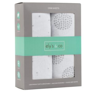 Ely's & Co. Crib Sheet 2-Pack Combed Jersey Cotton for Baby Boy or Baby Girl (Grey Dottie)