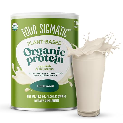 Four Sigmatic Organic Plant-Based Protein Powder Unflavored Protein with Lion’s Mane, Chaga, Cordyceps and More | Clean Vegan Protein Elevated for Brain Function and Immune Support | 16.9 oz