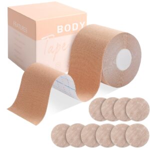 okela boob tape and backless nipple cover set, breathable breast lift tape boby tape for breast lift w breast petals for a-e cup