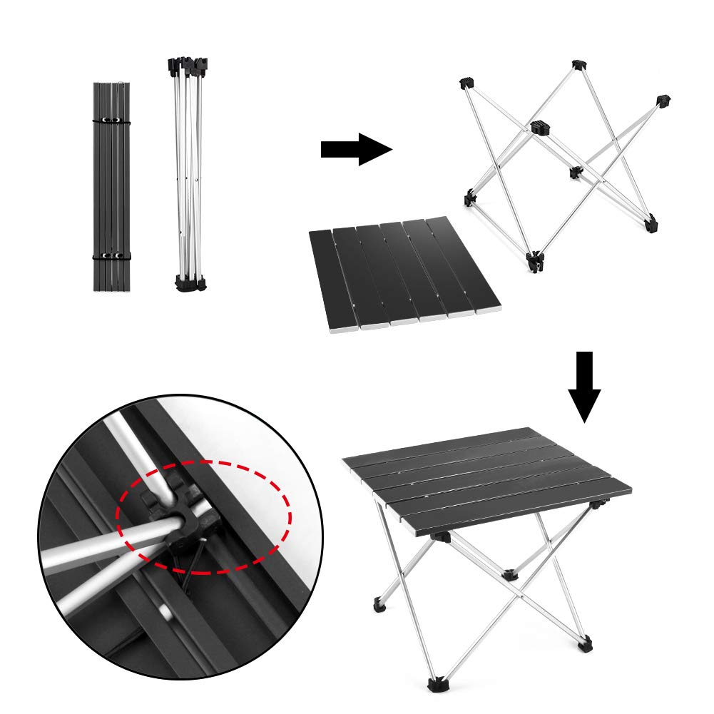 Outry Lightweight Aluminum Folding Table, Portable Camp Table, Outdoor Picnic Camping Backpacking Beach Patio Collapsible Foldable Table