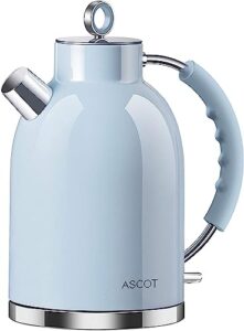 electric kettle, ascot electric tea kettle, stainless steel kettle water boiler, fast boiling kettle, 1.5l, 1500w, bpa-free, cordless, automatic shutoff, boil-dry protection, blue