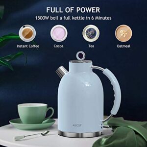 Electric Kettle, ASCOT Electric Tea Kettle, Stainless Steel Kettle Water Boiler, Fast Boiling Kettle, 1.5L, 1500W, BPA-Free, Cordless, Automatic Shutoff, Boil-Dry Protection, Blue