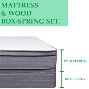 Nutan 13-Inch Firm Euro Top Double Sided Foam Encased Innerspring Mattress Set with 8" Wood Box Spring , King Black.