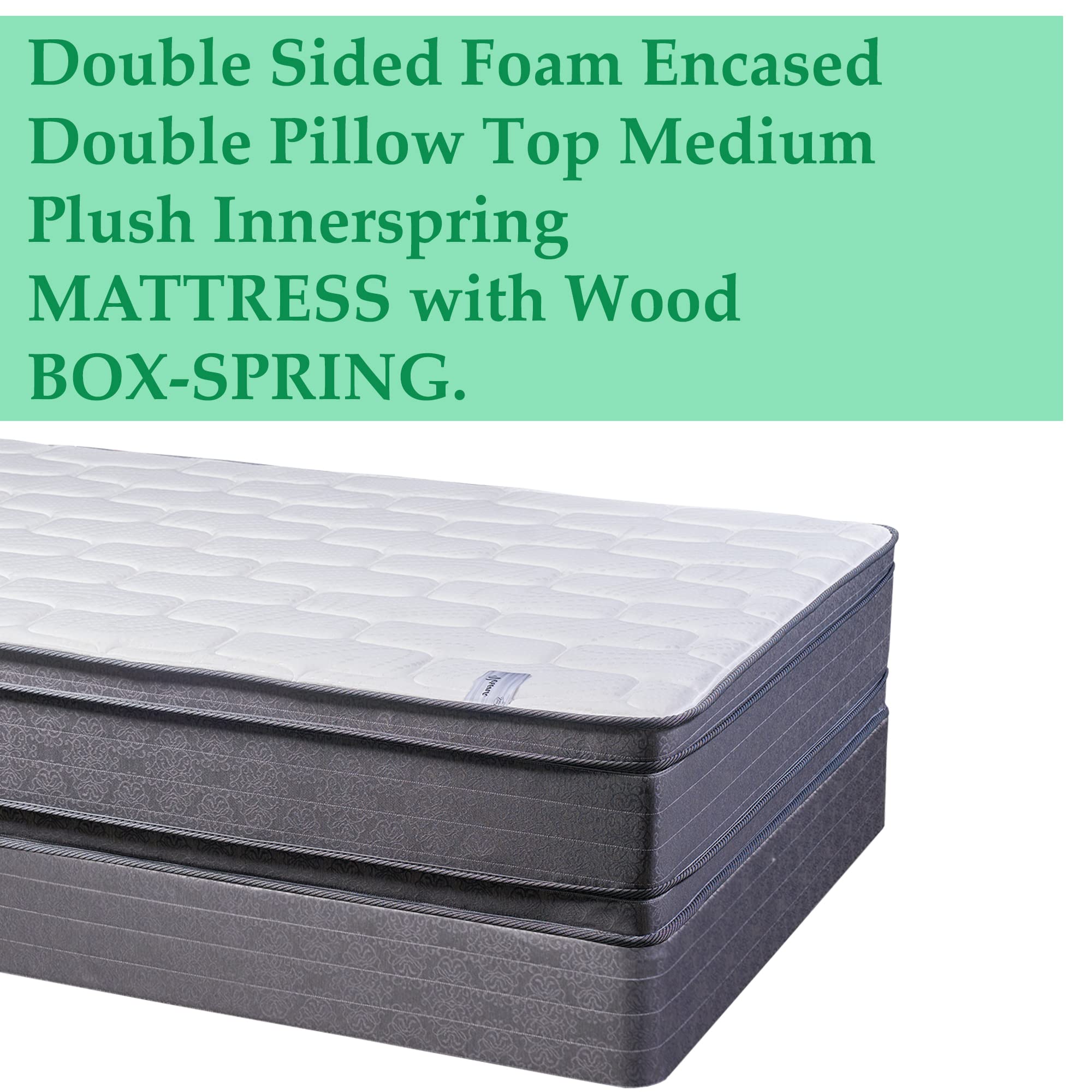 Nutan 13-Inch Firm Euro Top Double Sided Foam Encased Innerspring Mattress Set with 8" Wood Box Spring , King Black.