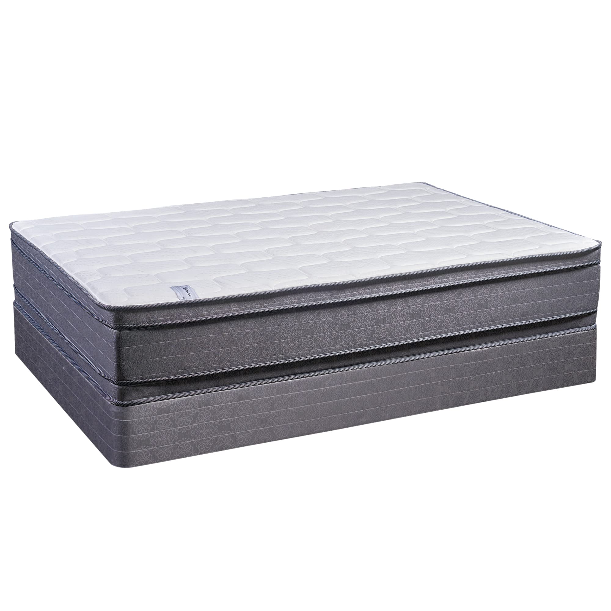 Nutan 13-Inch Firm Euro Top Double Sided Foam Encased Innerspring Mattress Set with 8" Wood Box Spring , King Black.