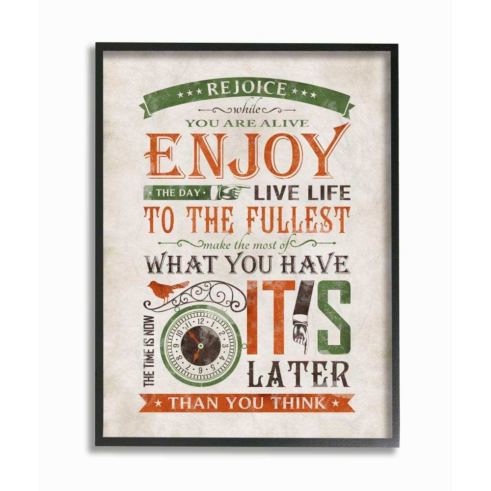 Stupell Industries Now is The Time Inspirational Word, Design by Artist Ester Kay Wall Art, 24 x 1.5 x 30, Black Framed