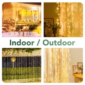 MAGGIFT 304 LED Curtain String Lights, 9.8 x 9.8 ft, 8 Modes Plug in Fairy String Light with Remote Control, Christmas, Backdrop for Indoor Outdoor Bedroom Window Wedding Party Decoration, Warm White