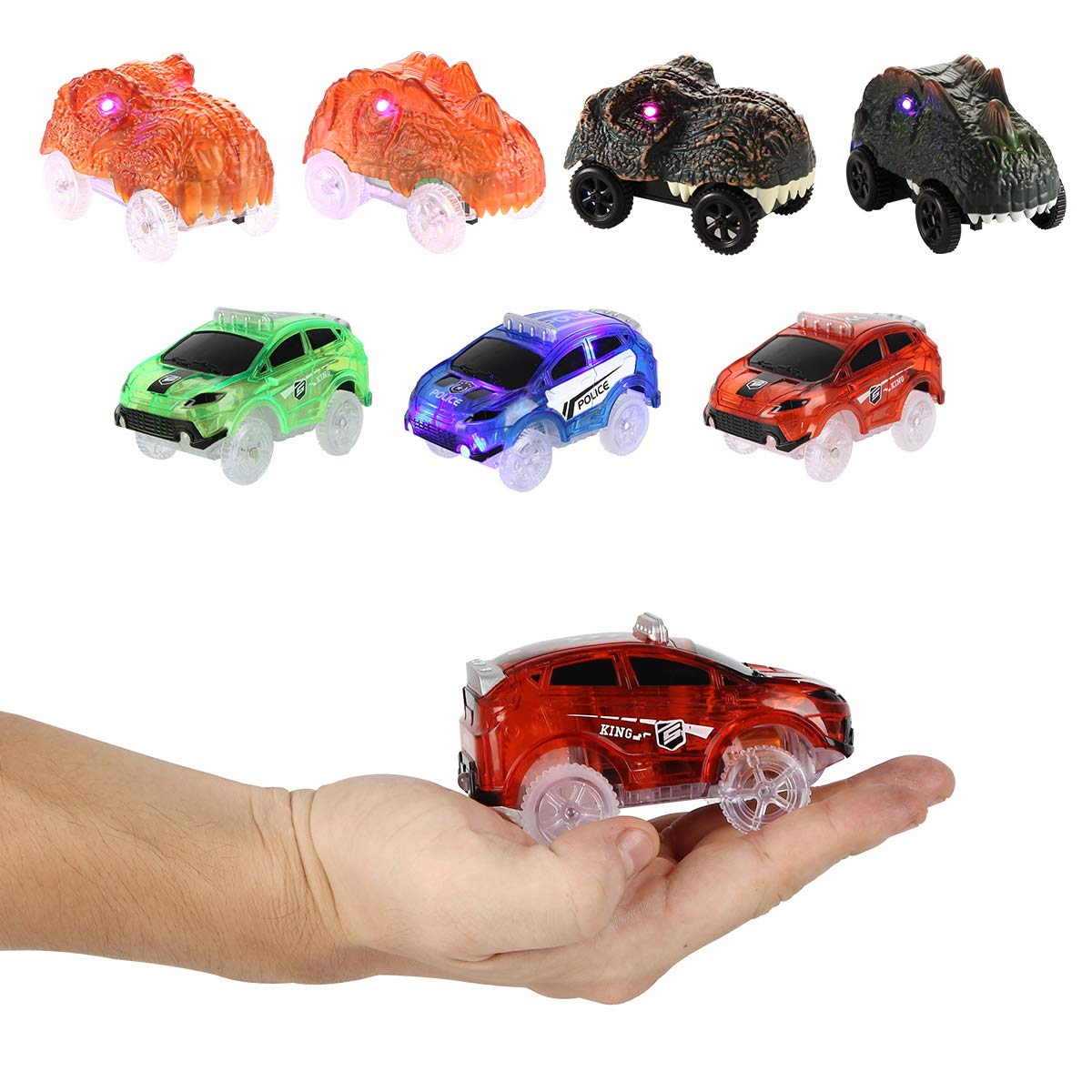 Tracks Cars Only Replacement, Flex Track Race Cars for Magic Tracks Glow in the Dark, LED Lights Up Battery Operated Snap N Glow Trax Cars Accessories, Compatible with Most Car Tracks for Kids (3pack