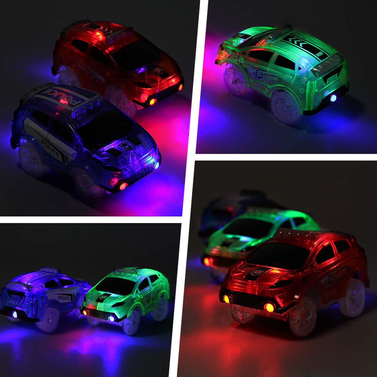 Tracks Cars Only Replacement, Flex Track Race Cars for Magic Tracks Glow in the Dark, LED Lights Up Battery Operated Snap N Glow Trax Cars Accessories, Compatible with Most Car Tracks for Kids (3pack