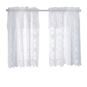 Molaxhome Lace Curtains 29 x 36 inch, 2 Pack White Kitchen Tiers Sheer Rod Pocket Voile for Small Bathroom Window Treatment (29 x 36 inch, White)