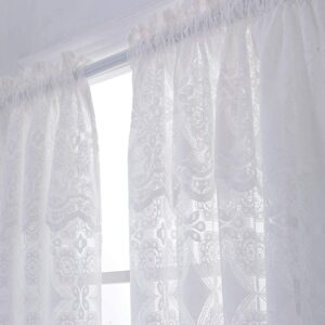 Molaxhome Lace Curtains 29 x 36 inch, 2 Pack White Kitchen Tiers Sheer Rod Pocket Voile for Small Bathroom Window Treatment (29 x 36 inch, White)