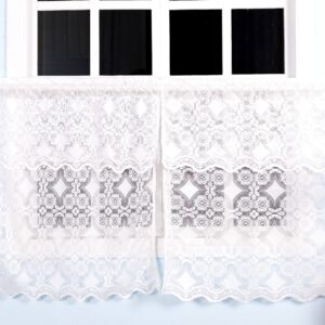 Molaxhome Lace Curtains 29 x 36 inch, 2 Pack White Kitchen Tiers Sheer Rod Pocket Voile for Small Bathroom Window Treatment (29 x 36 inch, White)