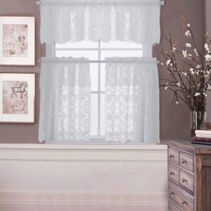 Molaxhome Lace Curtains 29 x 36 inch, 2 Pack White Kitchen Tiers Sheer Rod Pocket Voile for Small Bathroom Window Treatment (29 x 36 inch, White)