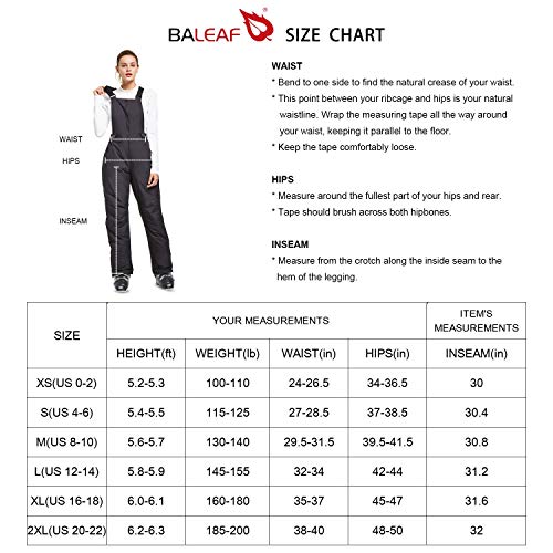 BALEAF Women's Insulated Waterproof Ski Bib Overalls Snow Windproof Snowboarding Pant Grey Size 2XL