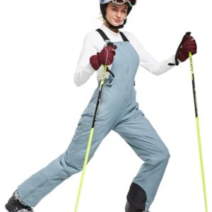 BALEAF Women's Insulated Waterproof Ski Bib Overalls Snow Windproof Snowboarding Pant Grey Size 2XL