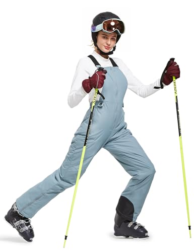 BALEAF Women's Insulated Waterproof Ski Bib Overalls Snow Windproof Snowboarding Pant Grey Size 2XL