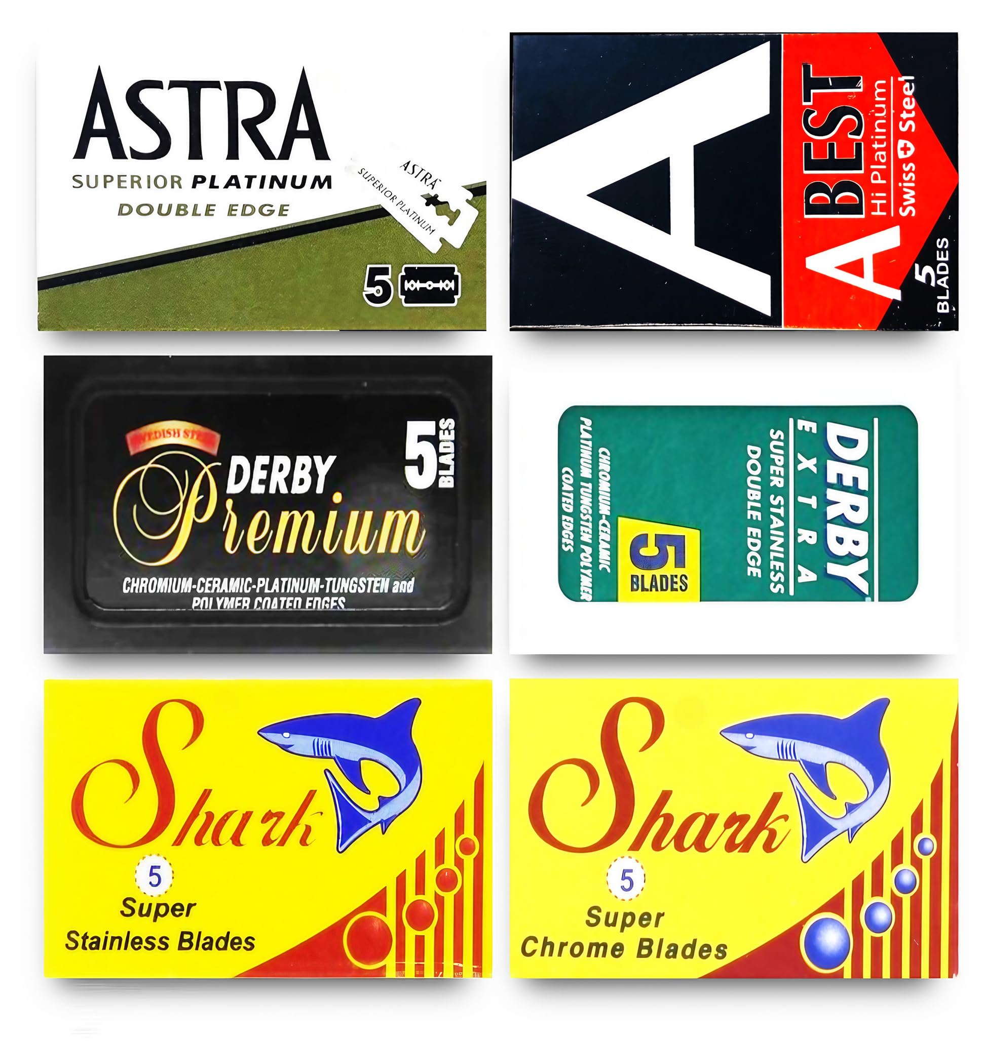 Astra-Derby-Shark 30 Quality Double Edge Razor Blades Sampler (6 different brands)