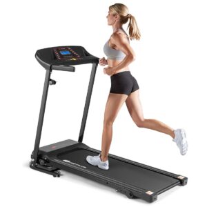 goplus electric folding treadmill, adjustable incline and low noise design, with lcd display and heart rate sensor, compact running machine for home office apartment black